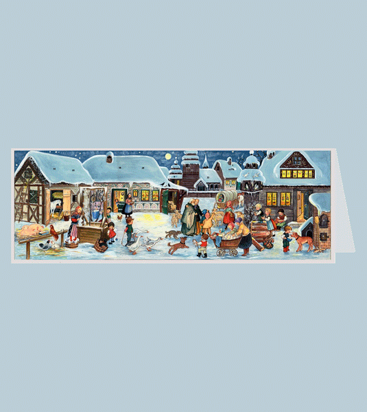 Winter Village Panoramic Advent Calendar Card - Niddle Noddle