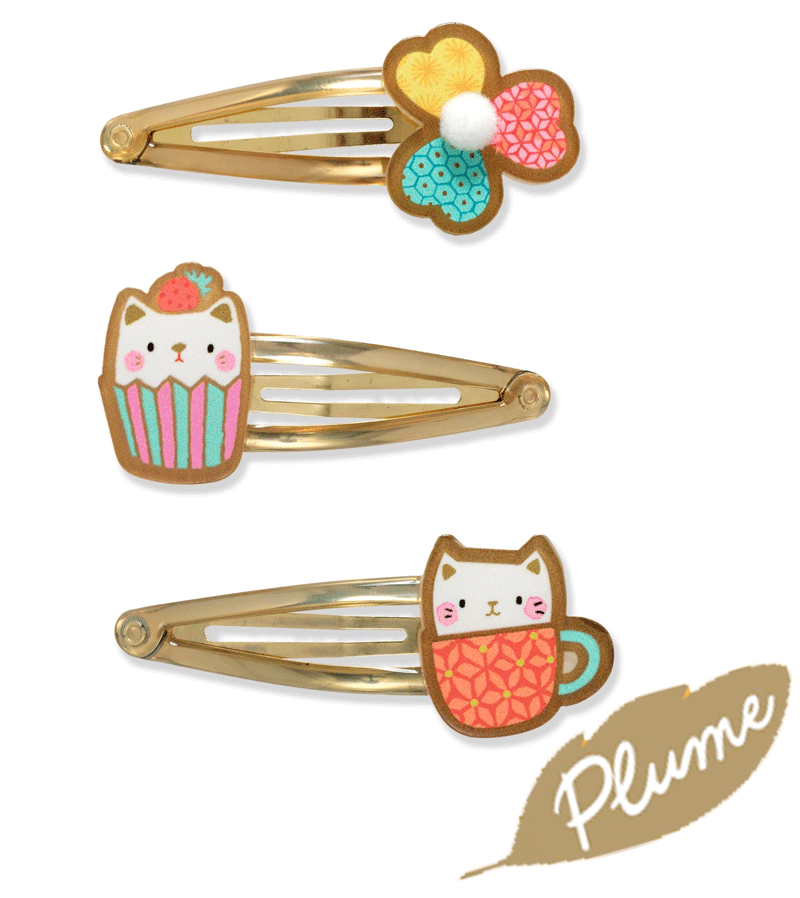 Set of 3 Yoko Hair Clips by Djeco Plume Range - Niddle Noddle